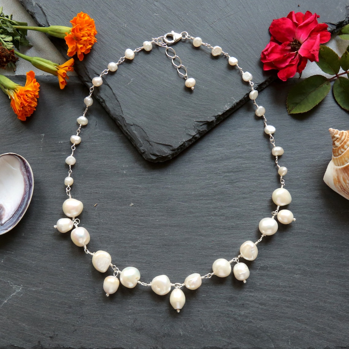 Fresh Water Pearl Necklace. Genuine Cultured Fresh Water Pearl Charm ...