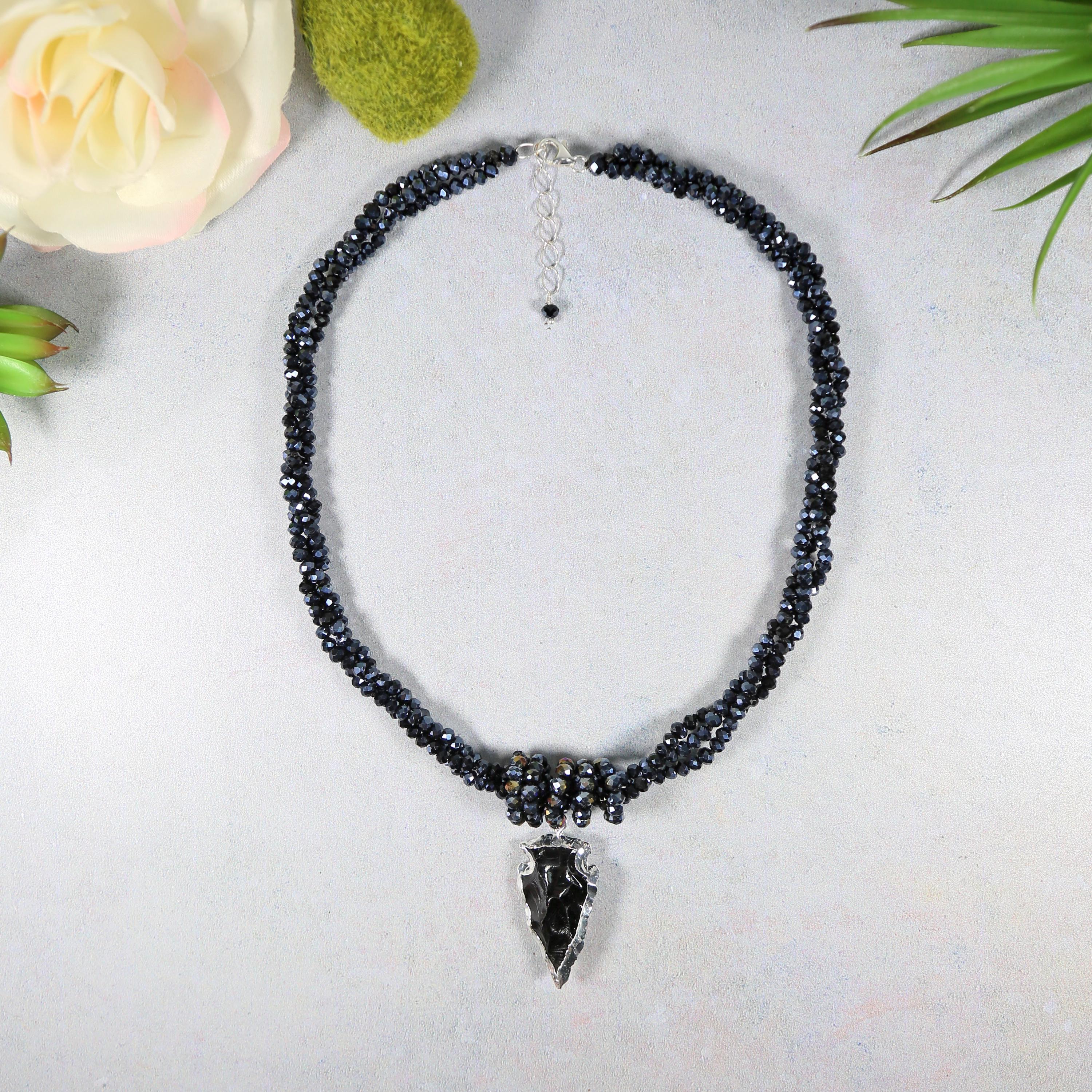 Multi Strand Crystal Arrow Pendant Necklace. Chunky Torsade Statement ...