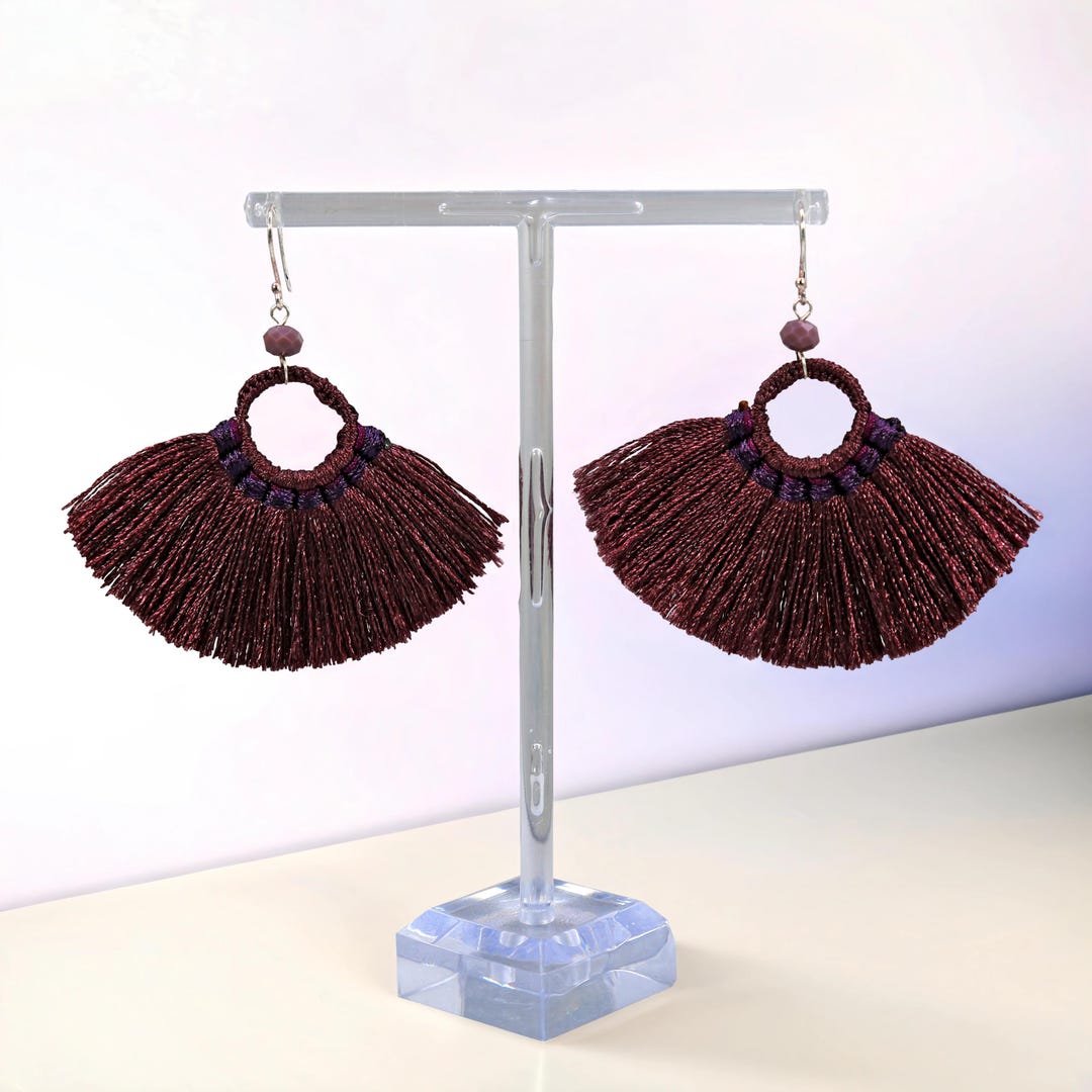 Silky Thread Fringe Tassel Dangle Drop Earrings. Bohemian Tassel ...