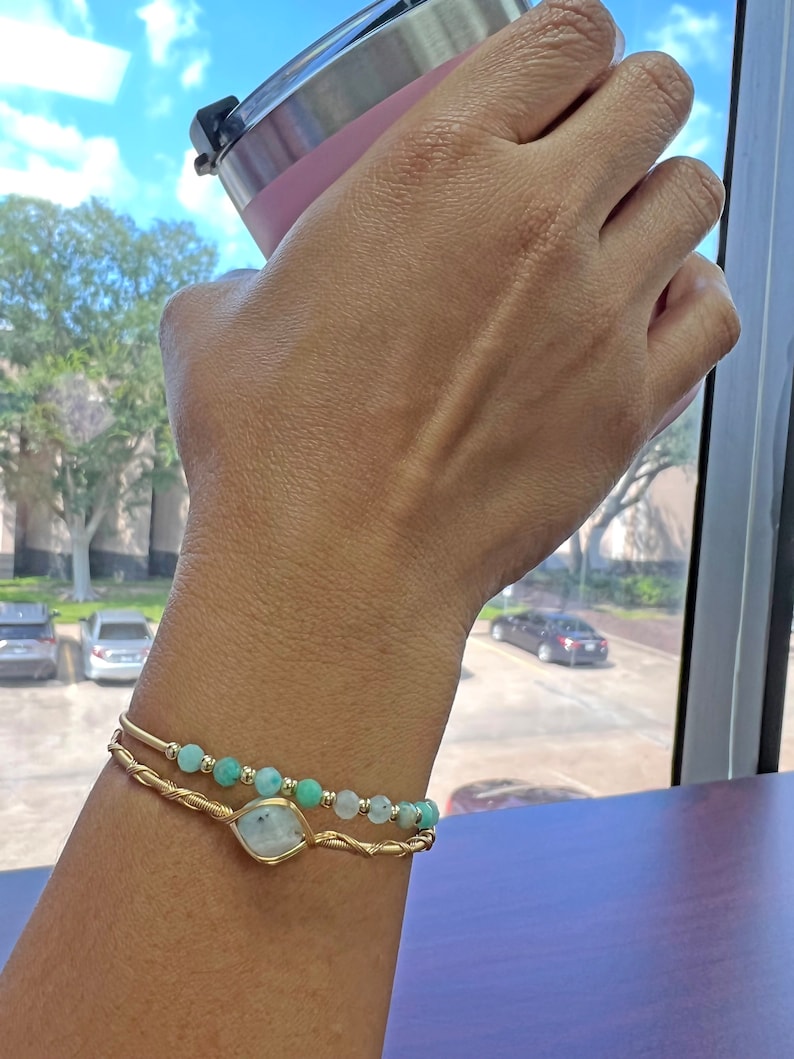 Hand Crafted Wire Wrapped Peruvian Amazonite Memory Wire Bracelet ...