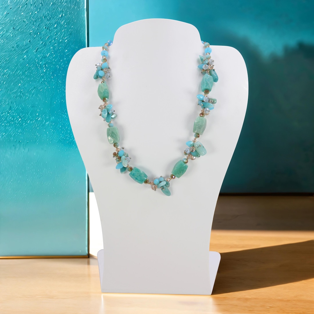 Natural Peruvian Amazonite Mix Statement Necklace. - Etsy