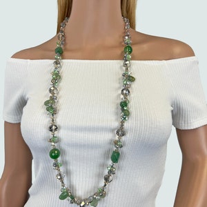 Beaded Multi-stone Statement Necklace. Beaded Long Cluster Necklace. Long Aventurine Gemstone ...