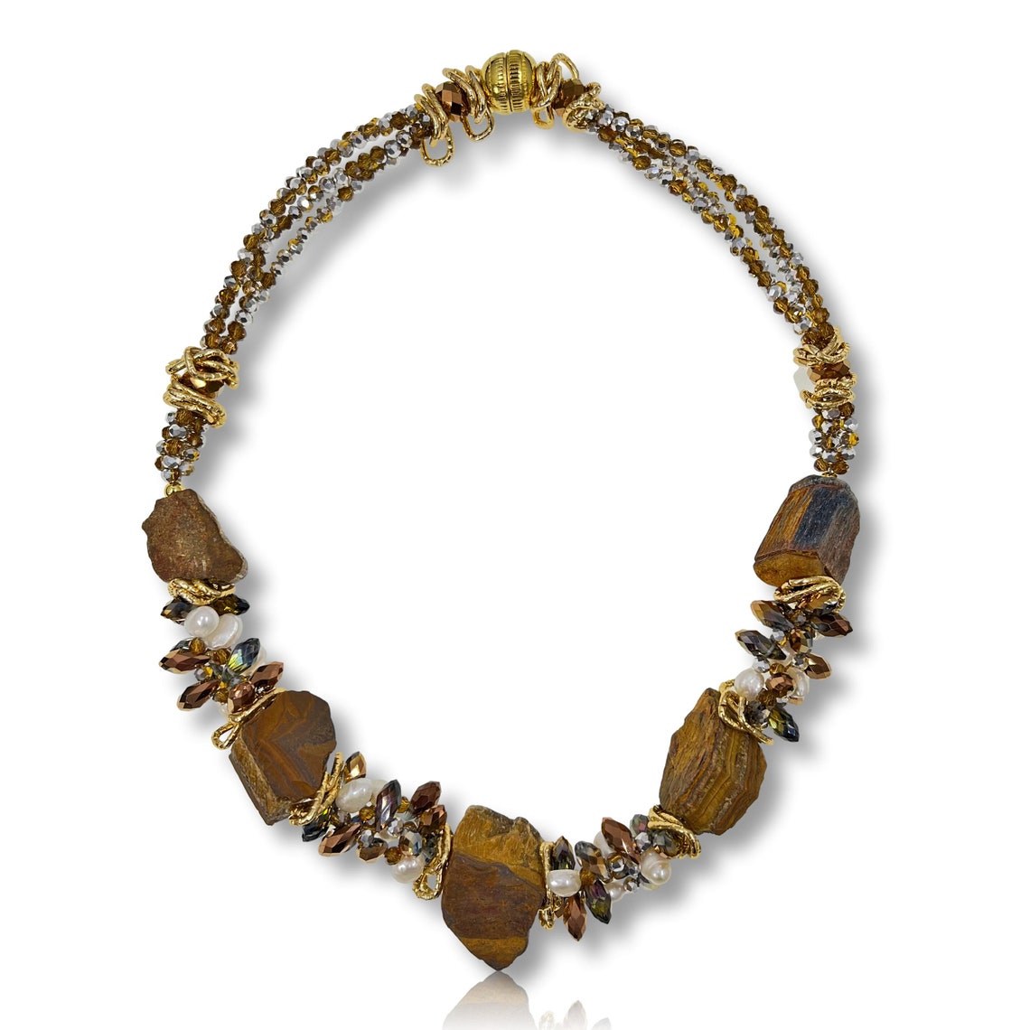 Tiger's Eye Short Necklace. Mix Statement Necklace. Statement Necklace ...