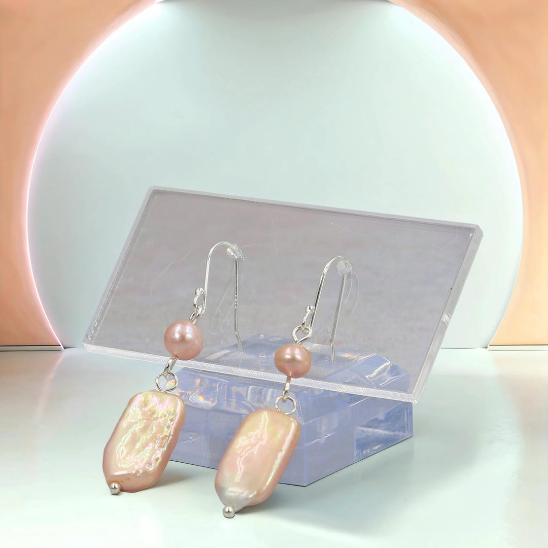 Pink Natural Freshwater Pearl Drop Earrings. Pearl Dangle Earing ...