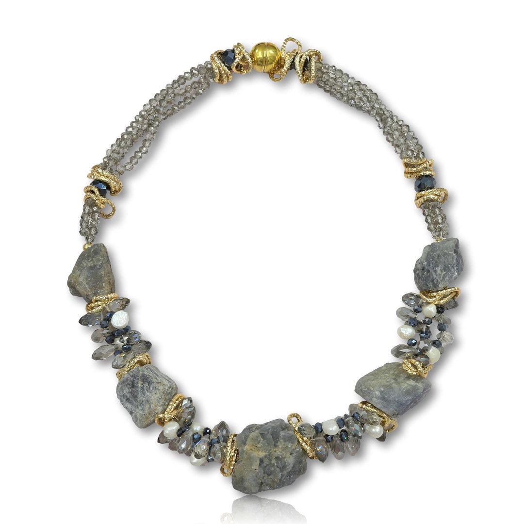 Natural Labradorite Mix Statement Necklace. Statement Necklace. Gray ...