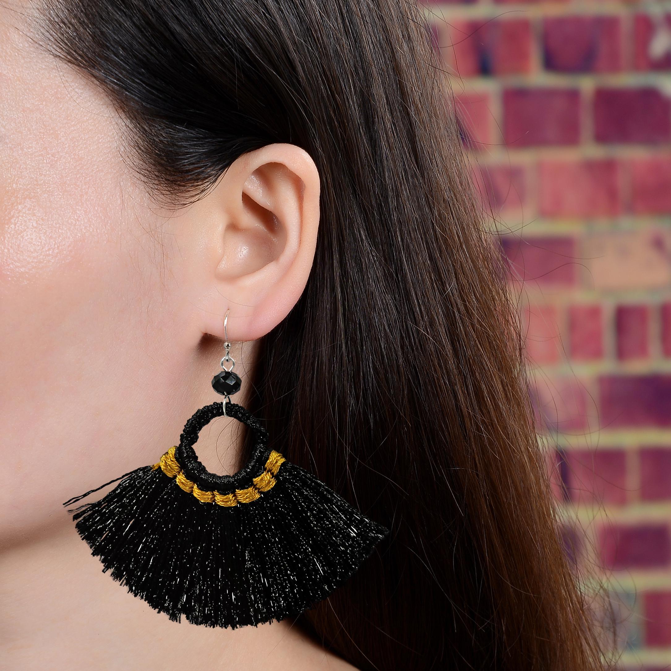Silky Thread Fringe Tassel Dangle Drop Earrings. Bohemian Tassel ...