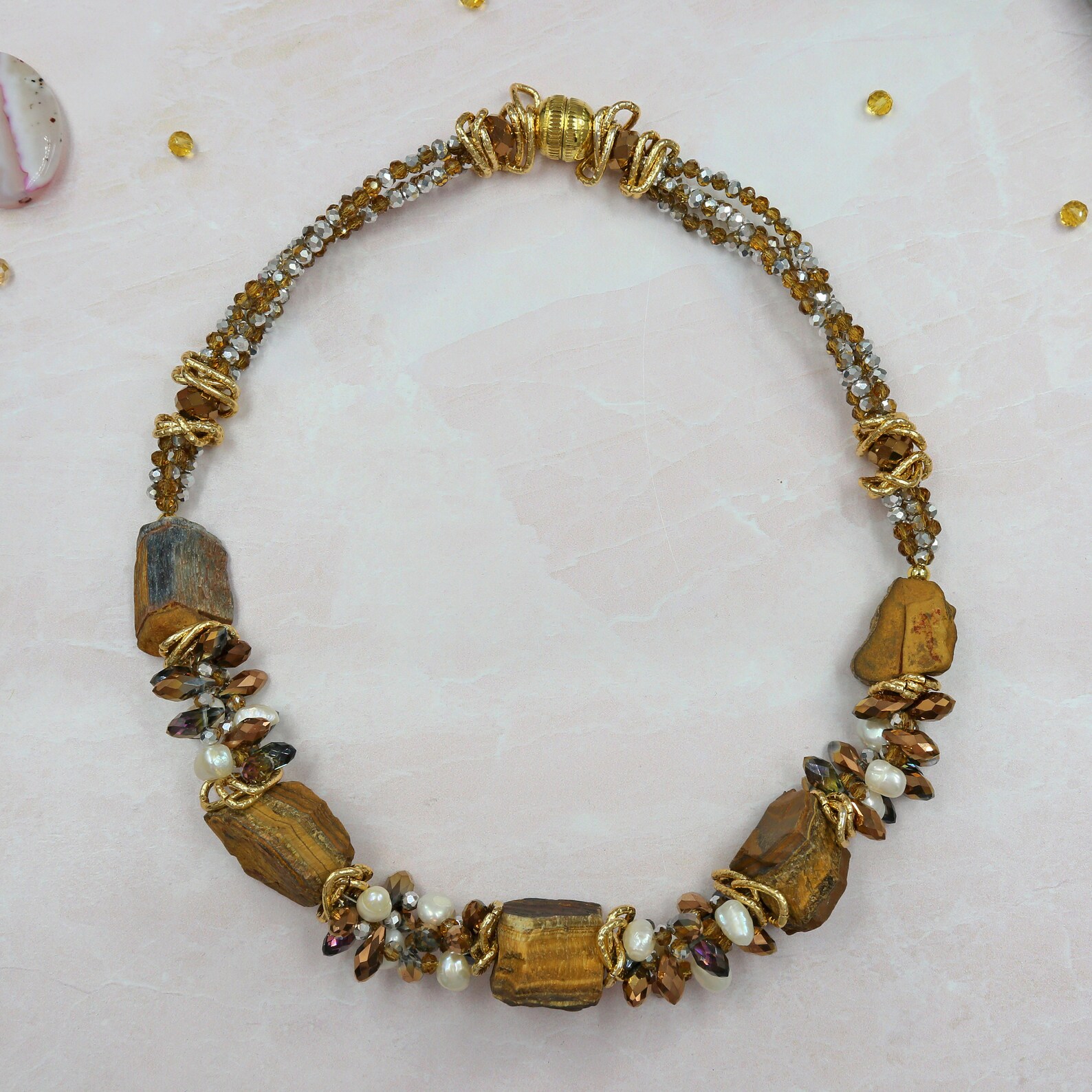 Tiger's Eye Short Necklace. Mix Statement Necklace. Statement Necklace ...