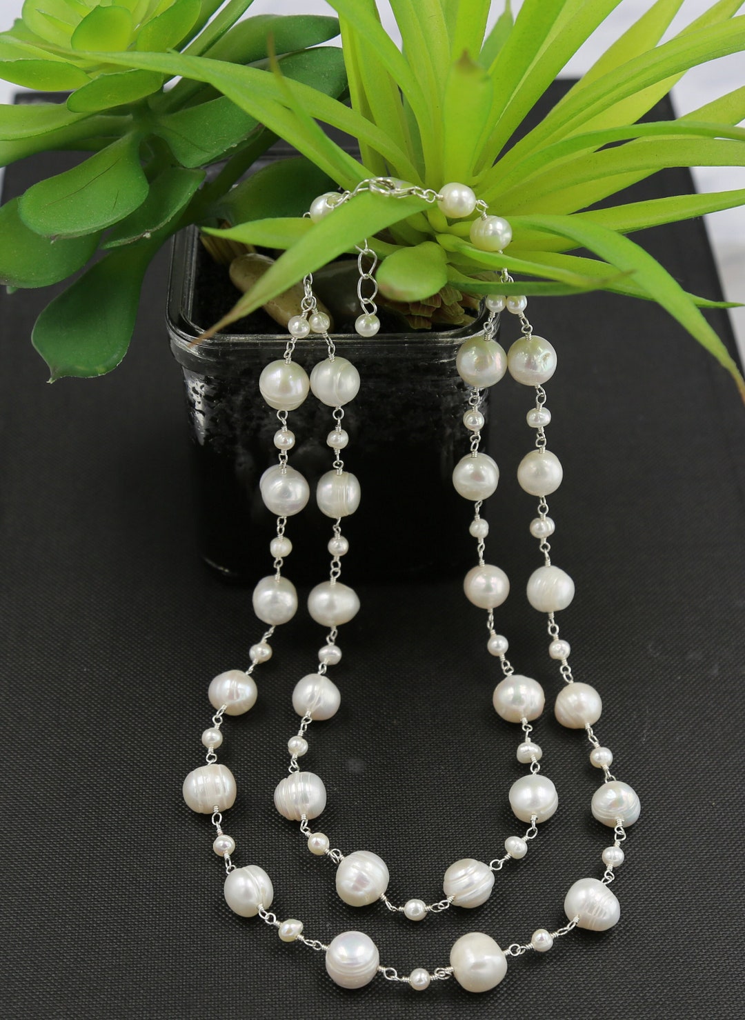 Double Strand Pearl Necklace. Long Pearl Necklace. Multi Strand Pearl ...