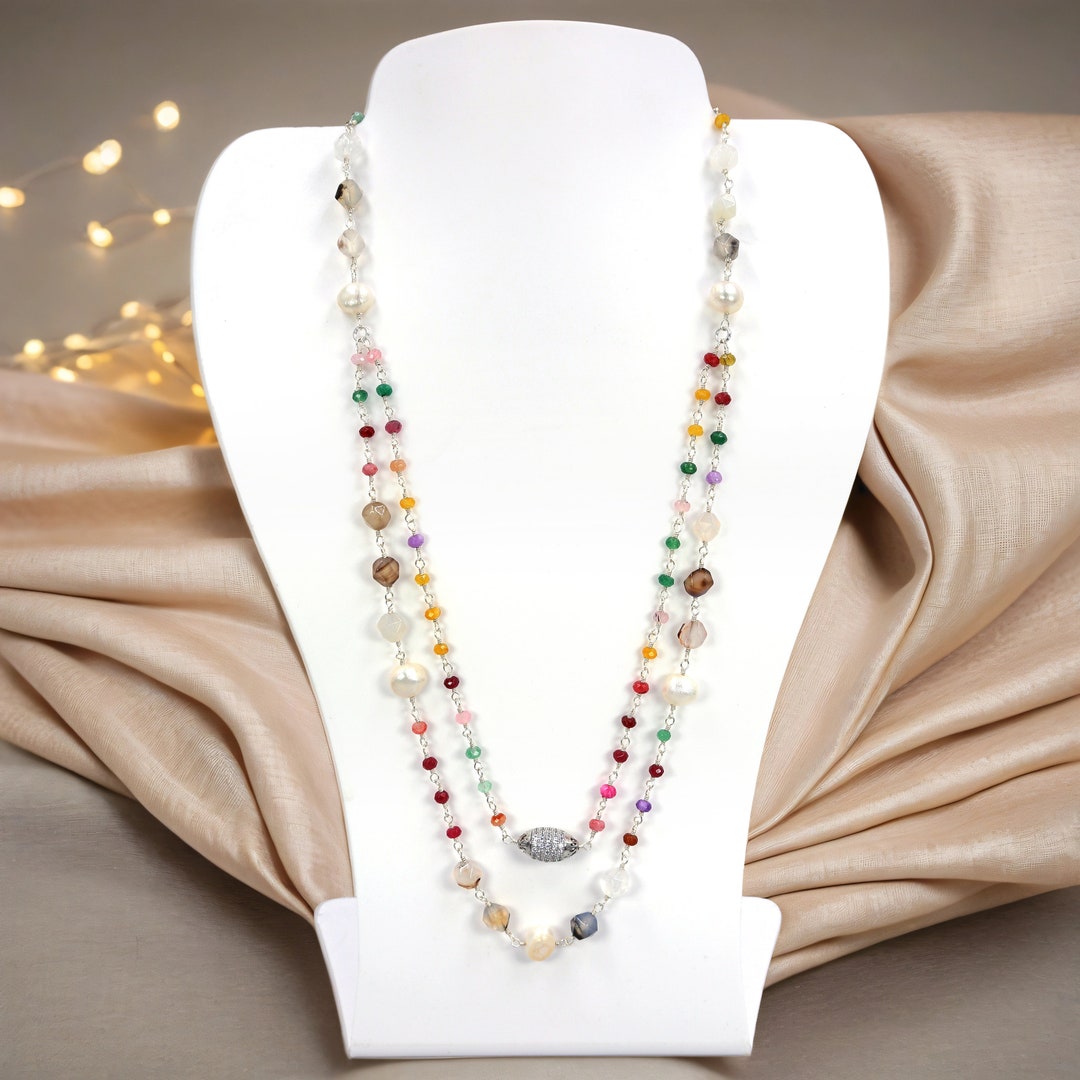 Multi Gems and Freshwater Pearls Necklace. Multi Gem Stone Station ...