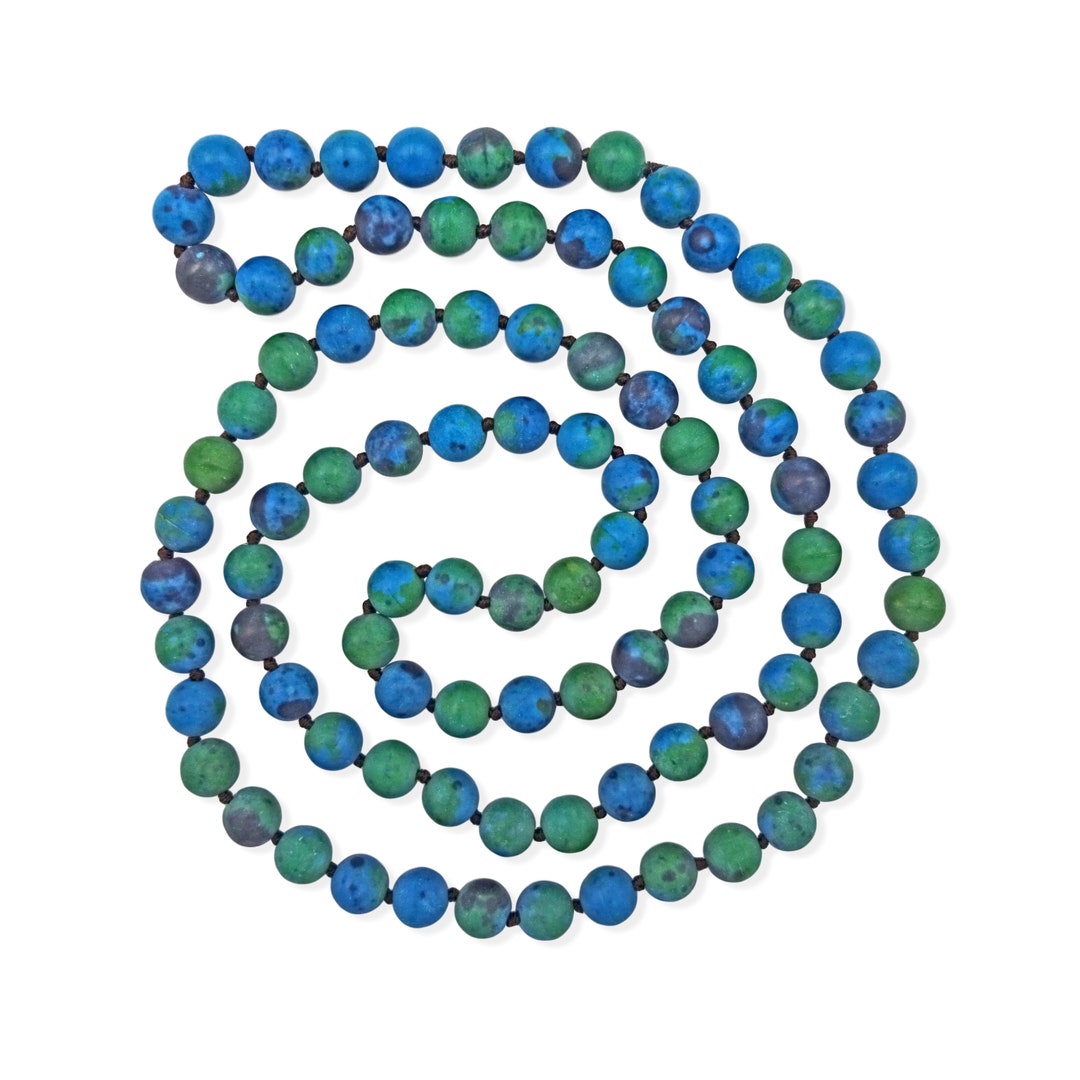 36" 8MM Matte Azurite Chinese Azurite Stone Long Endless Infinity Mala ...