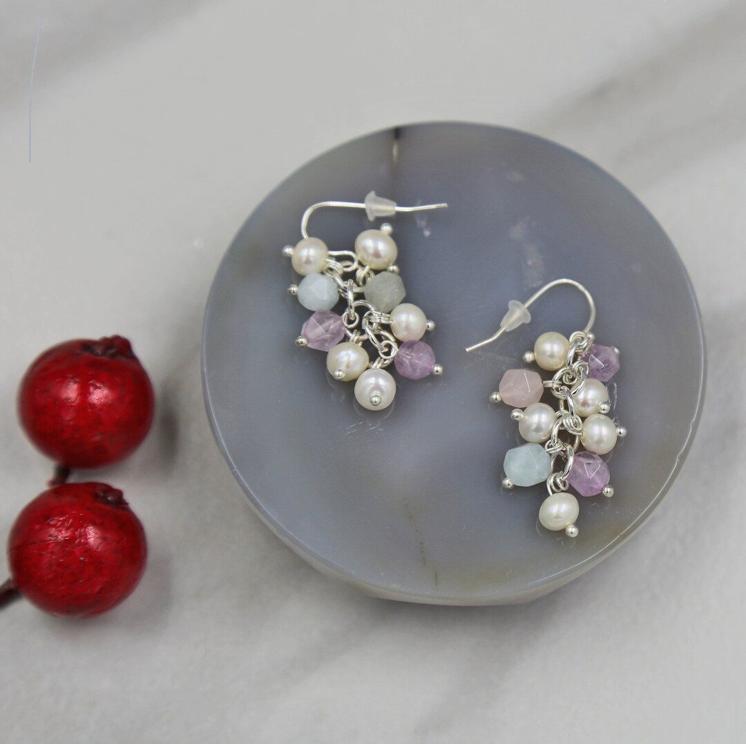 Mix Stone Cluster Earring/drop Style Earrings With Cluster of Gemstone ...