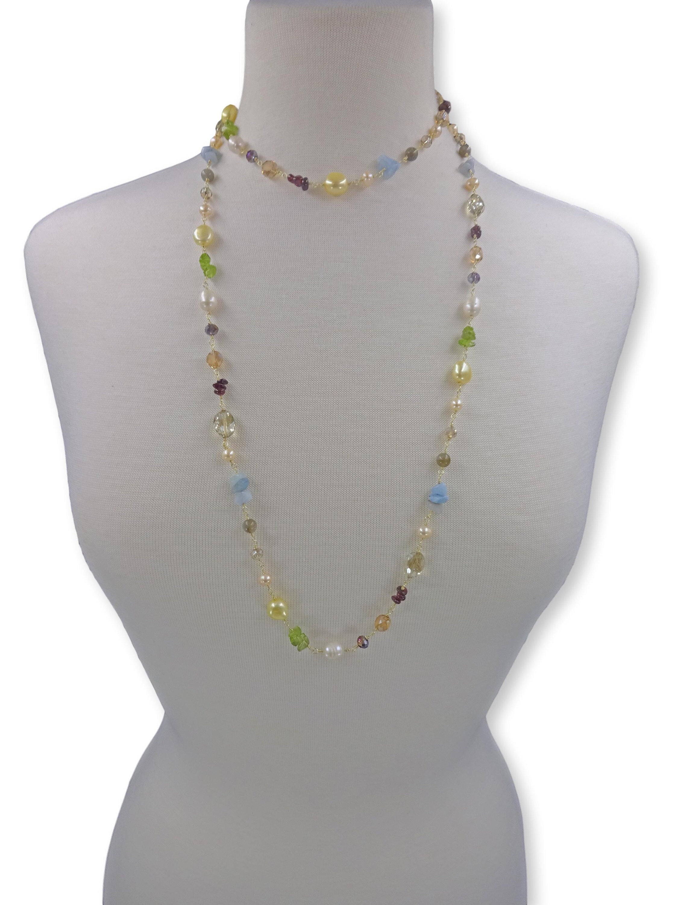 Multi Gem Stone Station Necklace. Multi Color | Etsy