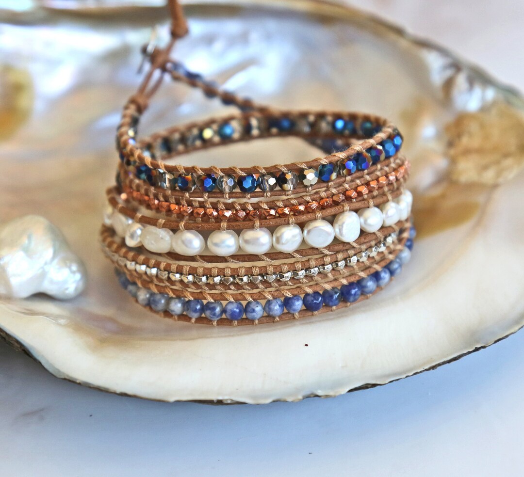 Multi-stone Wrap Bracelet. Pearl Wrap Bracelet. Leather Wrap Bracelet ...