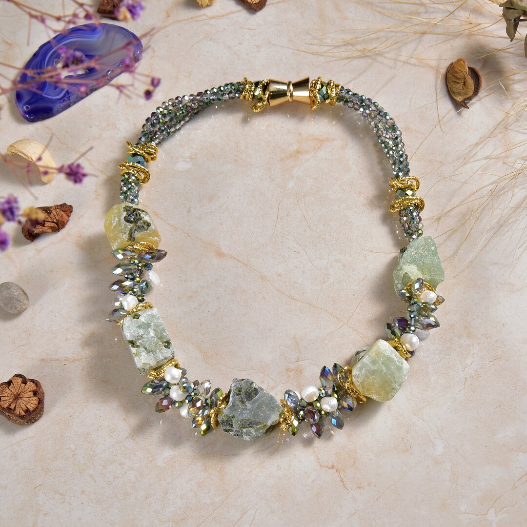 Natural Prehnite Mix Statement Necklace. Statement Necklace. Green ...
