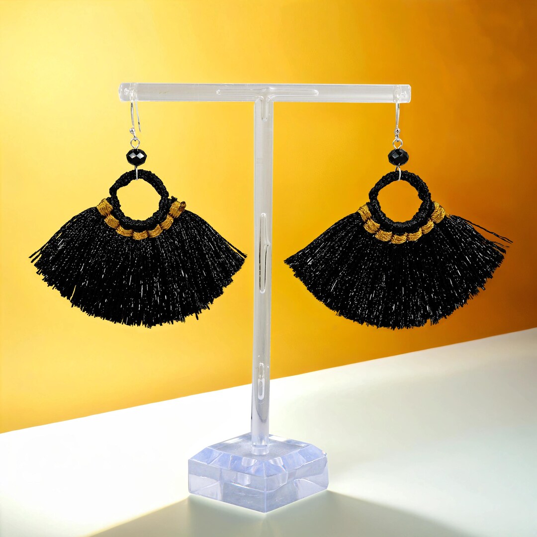 Silky Thread Fringe Tassel Dangle Drop Earrings. Bohemian Tassel ...