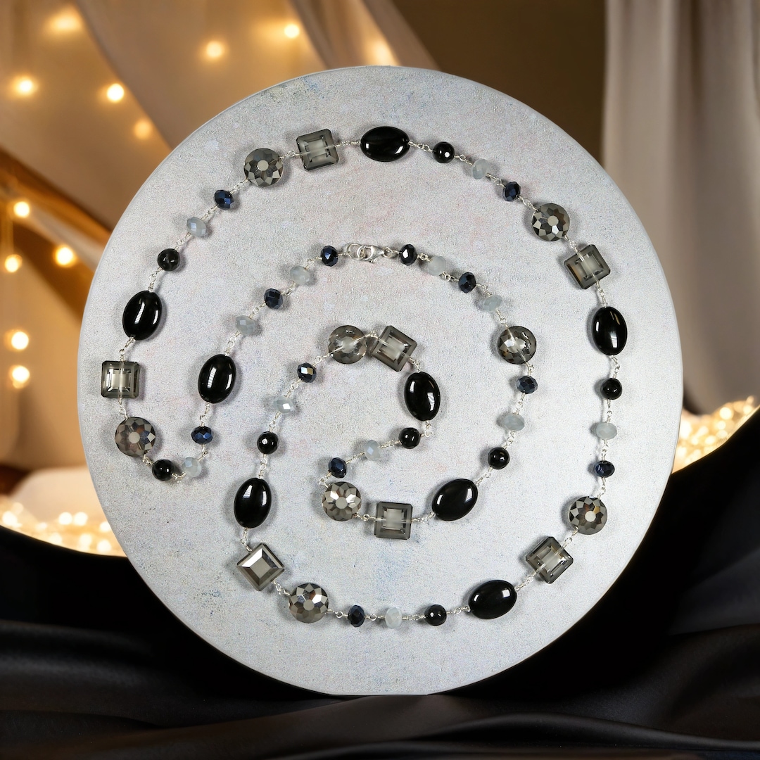 Rosary Style Beaded Chain Crystal Agate Single Strand Wire Wrapping ...