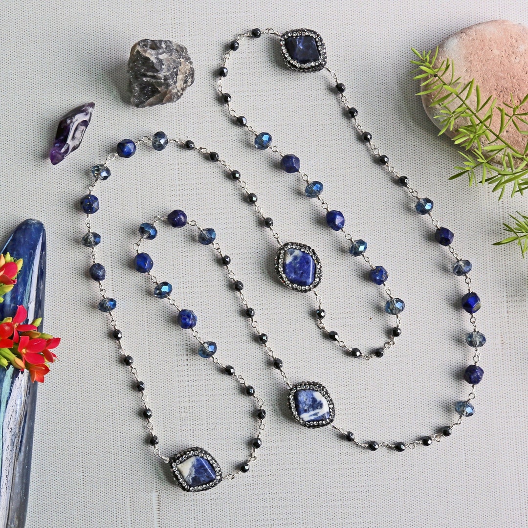 Sodalith Rosenkranz Blau Halskette. Hand Perlen Rosenkranz Stil Wire ...