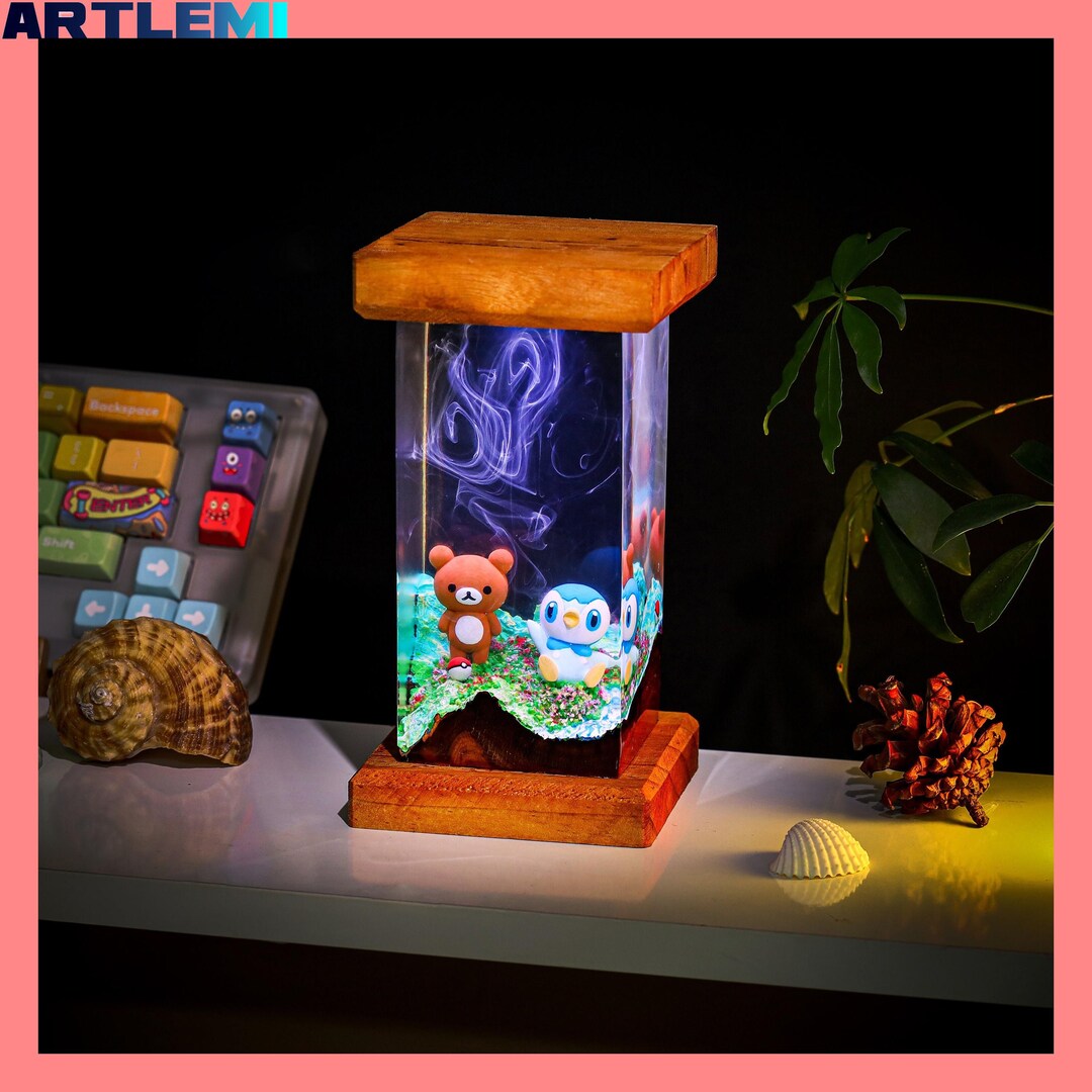 Ku.ma and Pipl.up Pok.emo.n Epoxy Lamp Custom Pok.emon Resin Lamp Resin ...