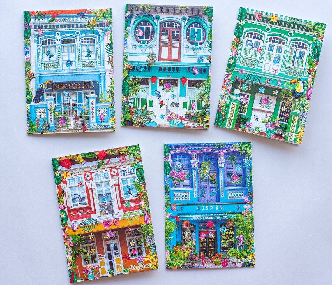 Peranakan Singapore Shophouse Tropical Theme Cards - Singapore Greeting ...