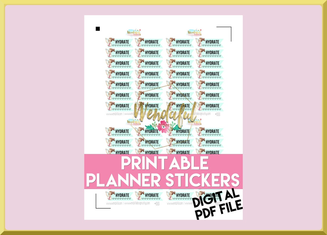 Item 0131 PRINTABLE Cute Hydrate Diary Flags Stickers Set perfect for ...