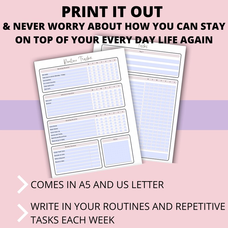 Editable Weekly Routines & Tasks Tracker Planner (A5 / US LETTER) - Etsy