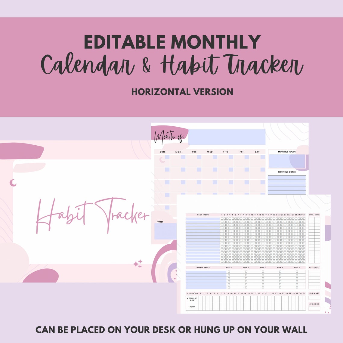 Editable Monthly Calendar Habit Tracker portrait & Landscape | Etsy