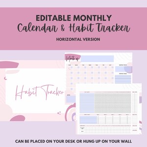 Editable Monthly Calendar Habit Tracker (portrait & Landscape Versions ...