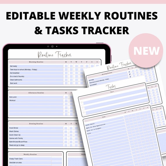Editable Weekly Routines & Tasks Tracker Planner A5 / US | Etsy