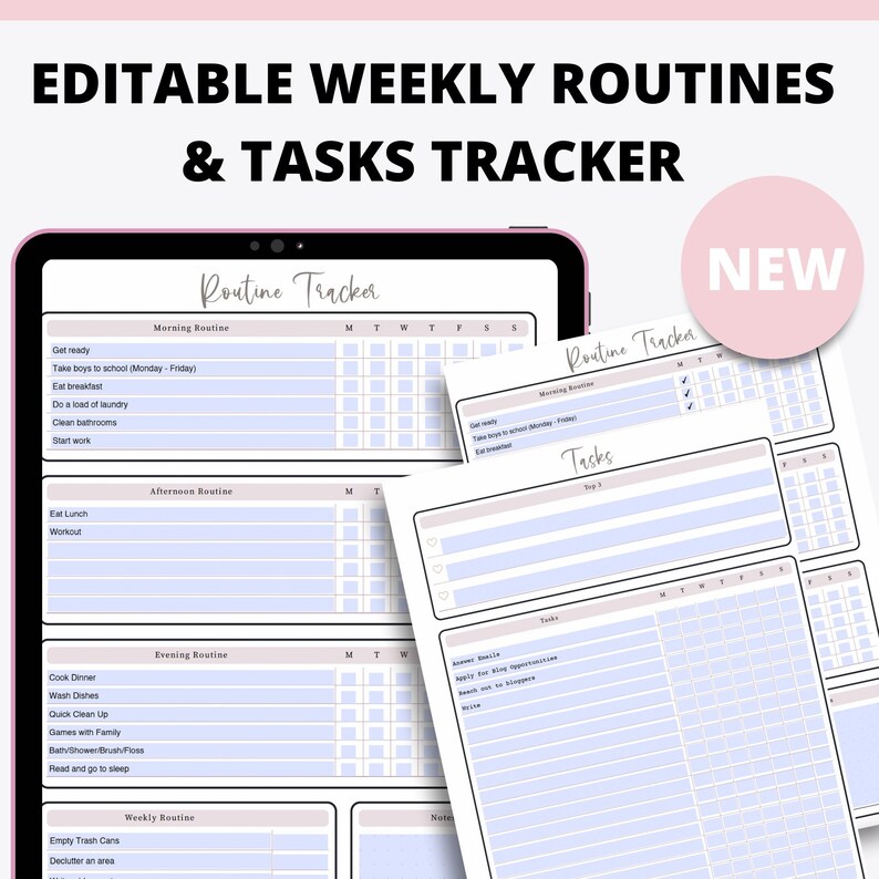 Editable Weekly Routines & Tasks Tracker Planner (A5 / US LETTER) - Etsy