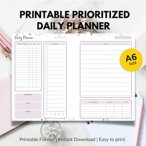 Printable A6 Size Prioritized Daily Planner Instant Download | Etsy