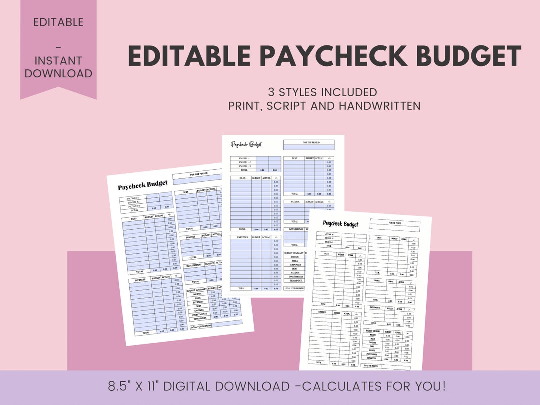 Editable Paycheck Budgeting Worksheet - Auto-calculates for You! - Etsy