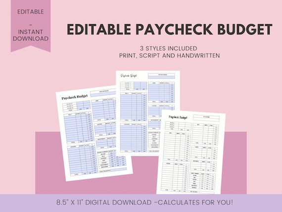 Editable Paycheck Budgeting Worksheet Auto-calculates for - Etsy