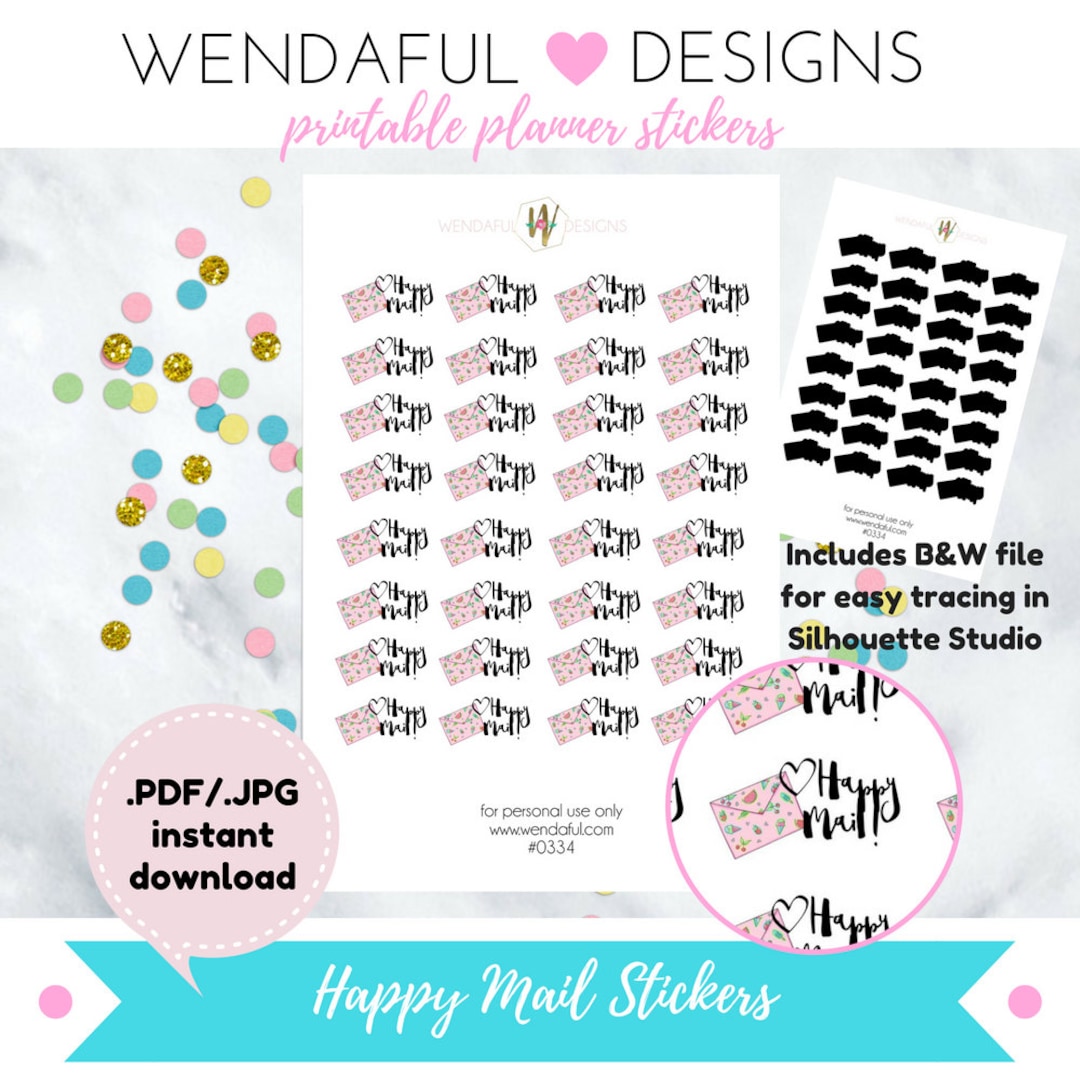 Item 0334 Printable Hand Drawn Happy Mail Stickers perfect for Planners ...