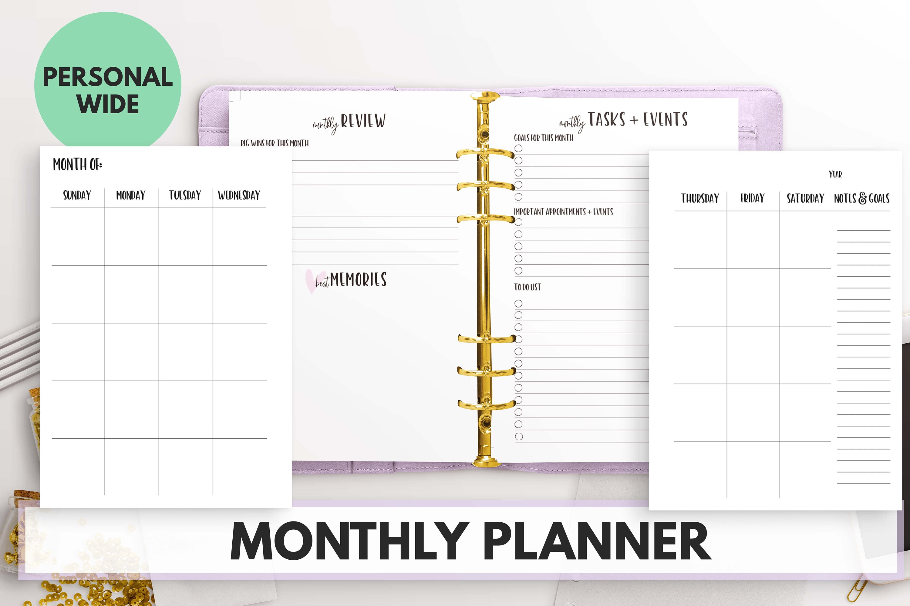 Personal Wide Size Ring Bound Monthly Planner 4 PAGES v.2 | Etsy