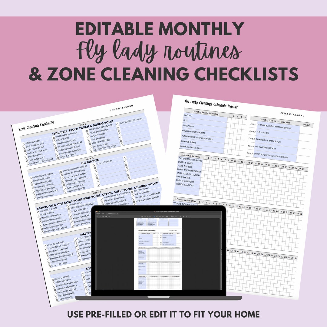 Editable Monthly FLYLADY Routines & Cleaning Checklists Worksheet - Pre ...