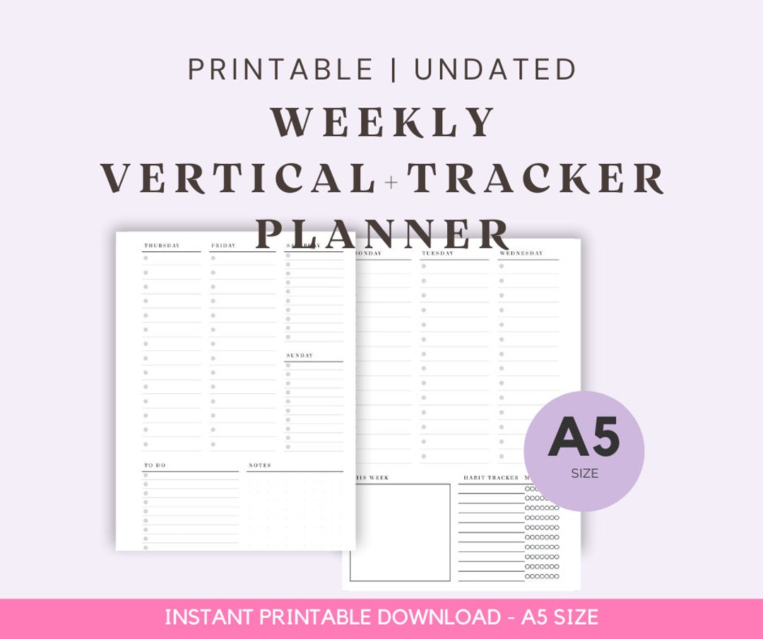 A5 Size Ring Bound - Weekly Vertical + Tracker Planner Printable - Etsy