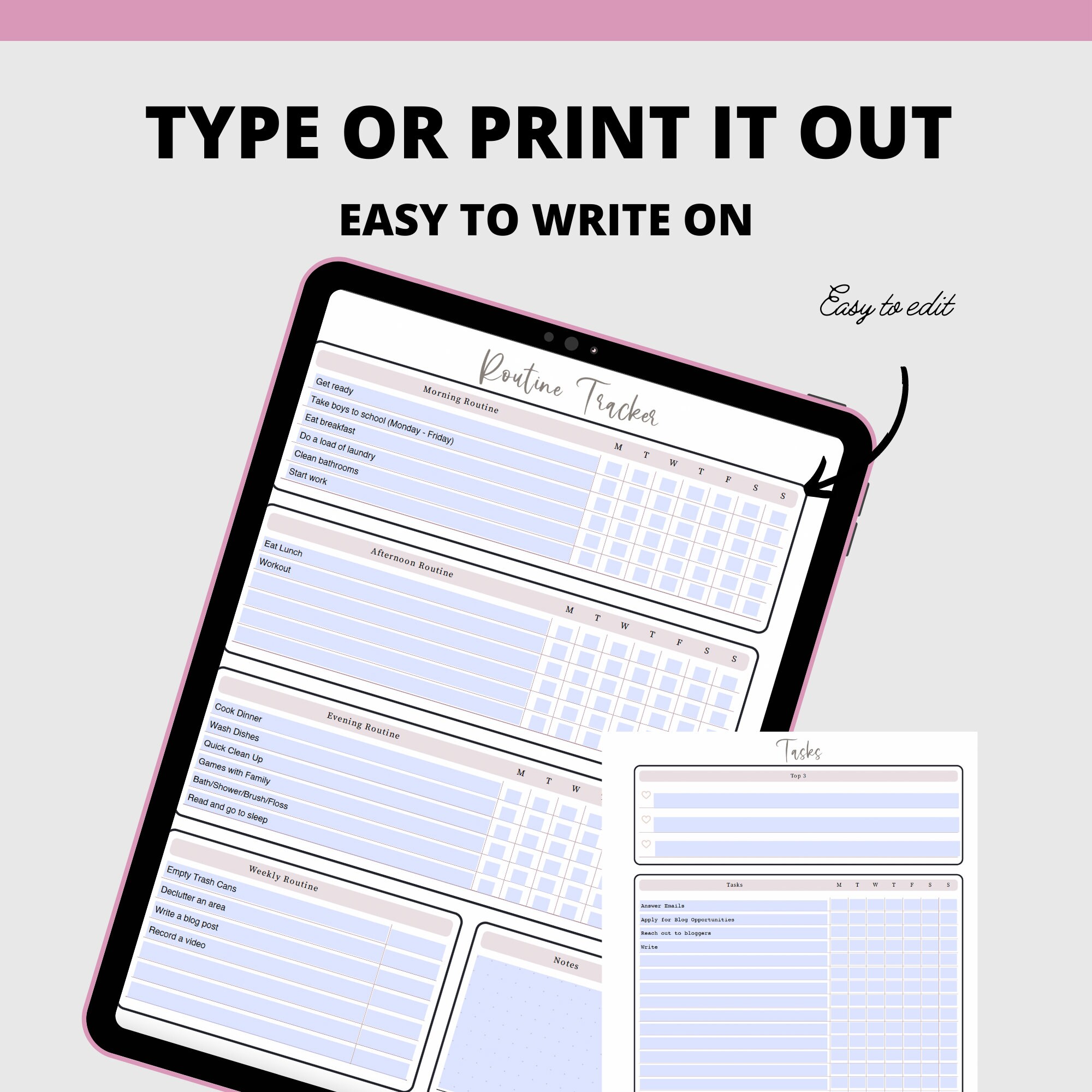 Editable Weekly Routines & Tasks Tracker Planner (A5 / US LETTER) - Etsy
