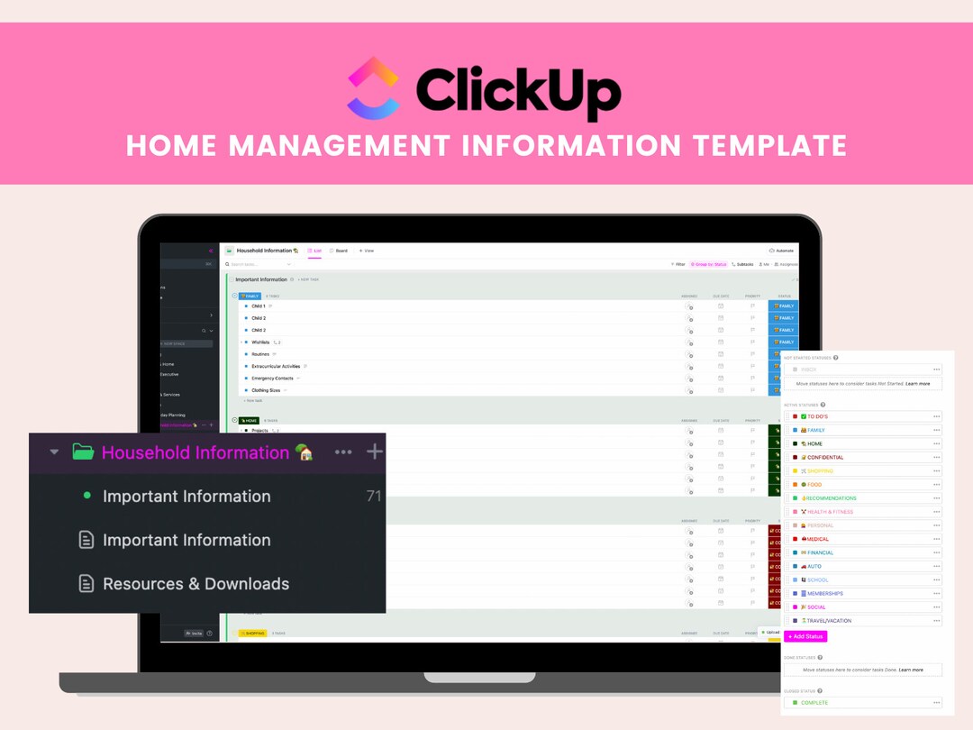 Clickup Home Management Information System Template - Etsy
