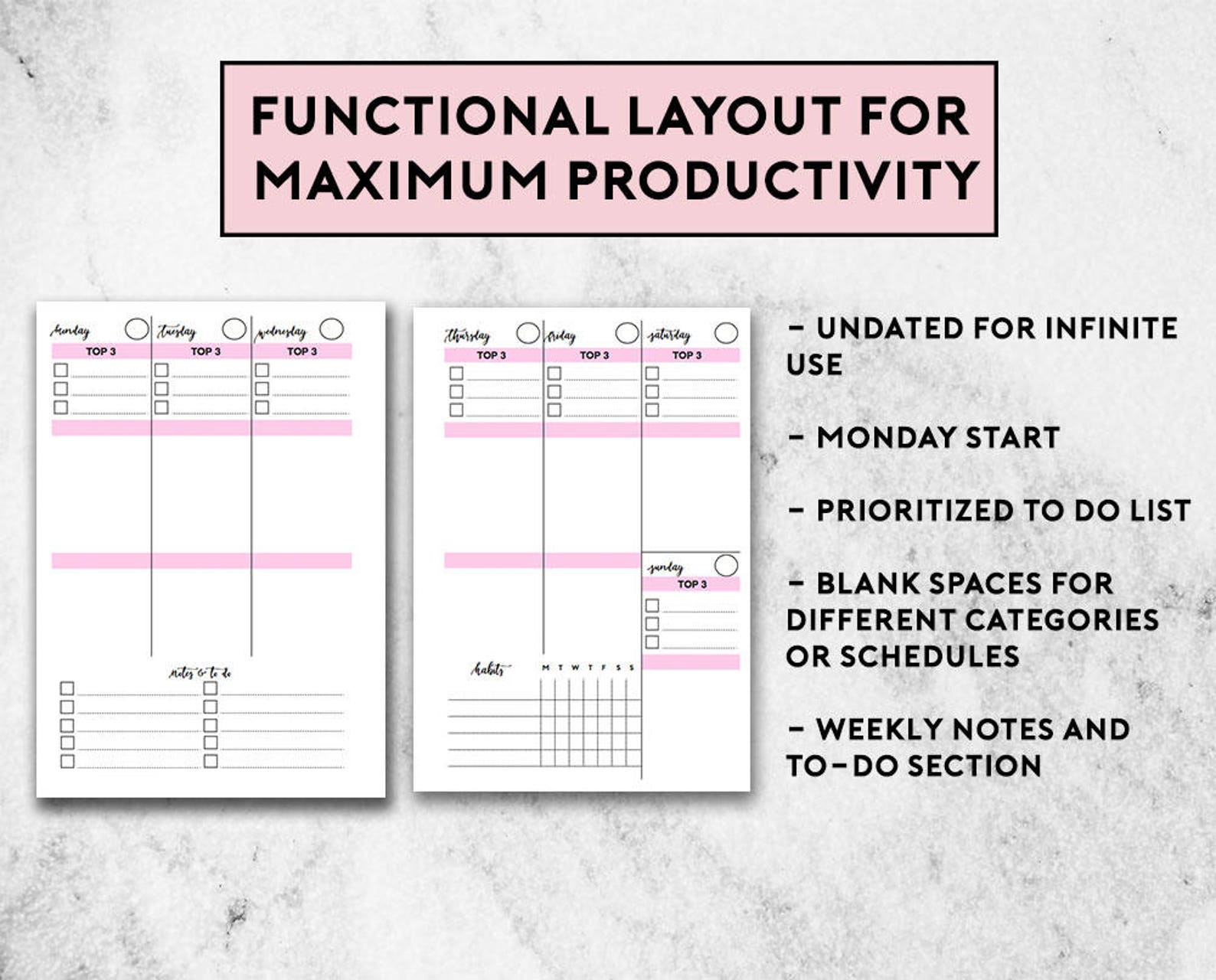 Personal Wide Size Ring Bound - Productive Week on Two Pages Planner - Etsy