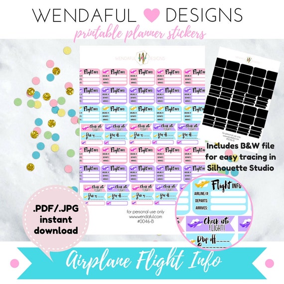 Item 0046-B Printable Airplane Flights Info Stickers Set - Etsy