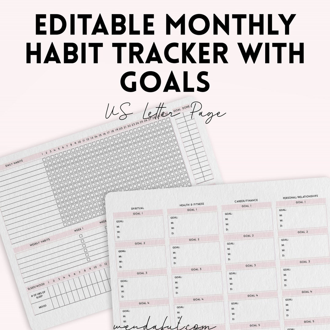 Editable Monthly Habit Tracker With Goal Planning Page - Etsy