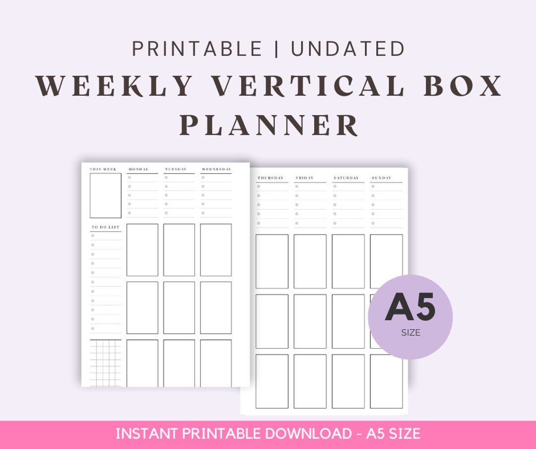 A5 Size Ring Bound - Weekly Vertical Box Planner Printable - Etsy