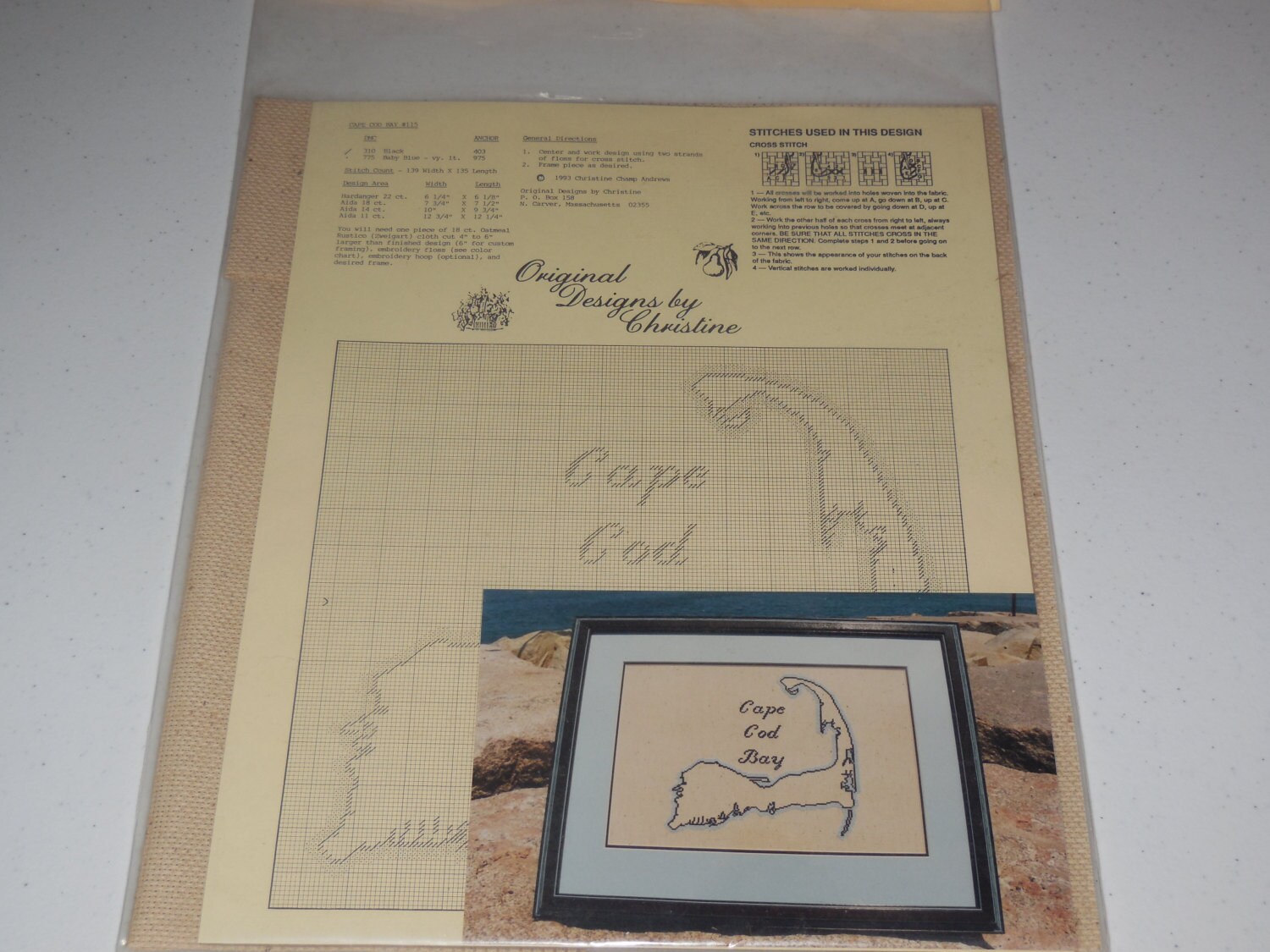 Cape Cod Bay Nautical Map Cross Stitch Kit - Etsy