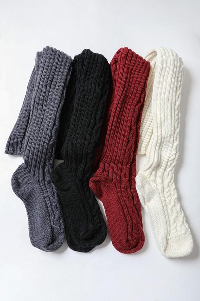 Cable Knit Lounge Socks Thigh High Socks for Women, Winter Over Knee ...