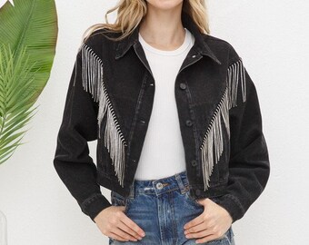 Rhinestone Fringe Jacket - Etsy