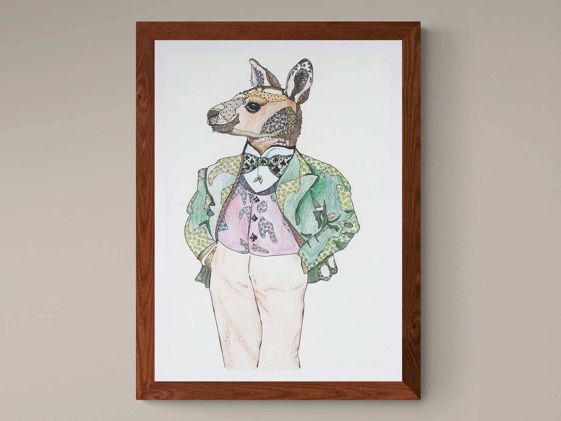 Kangaroo Man Wall Art Anthropomorphic Australian Animal - Etsy Australia