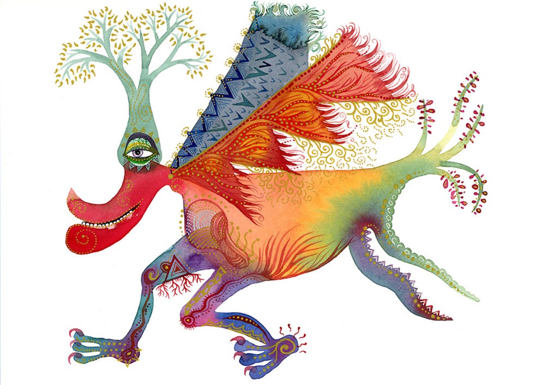 Tree Creature Art Print - Surreal Watercolour Painting - Quirky Nursery ...