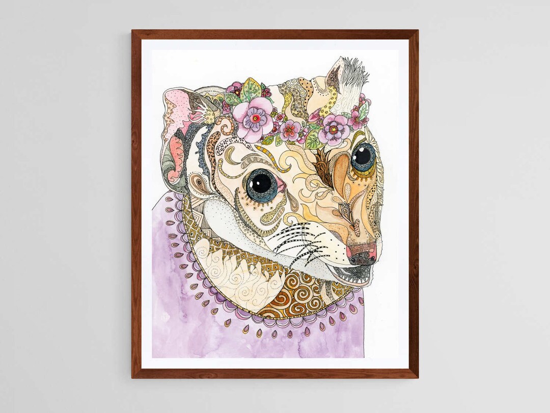 Crest-tailed Mulgara With Sturt's Desert Rose Art Print - NSW Floral ...