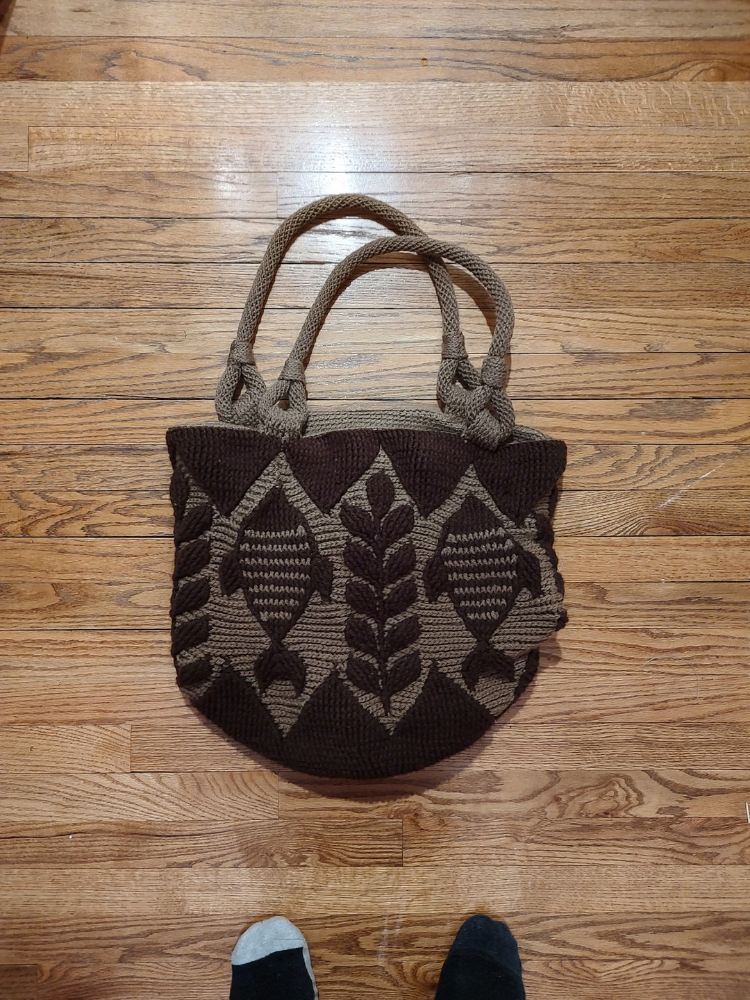 Crocheted Handbag Fish and Plant Motif With Embossed Patterning Large ...