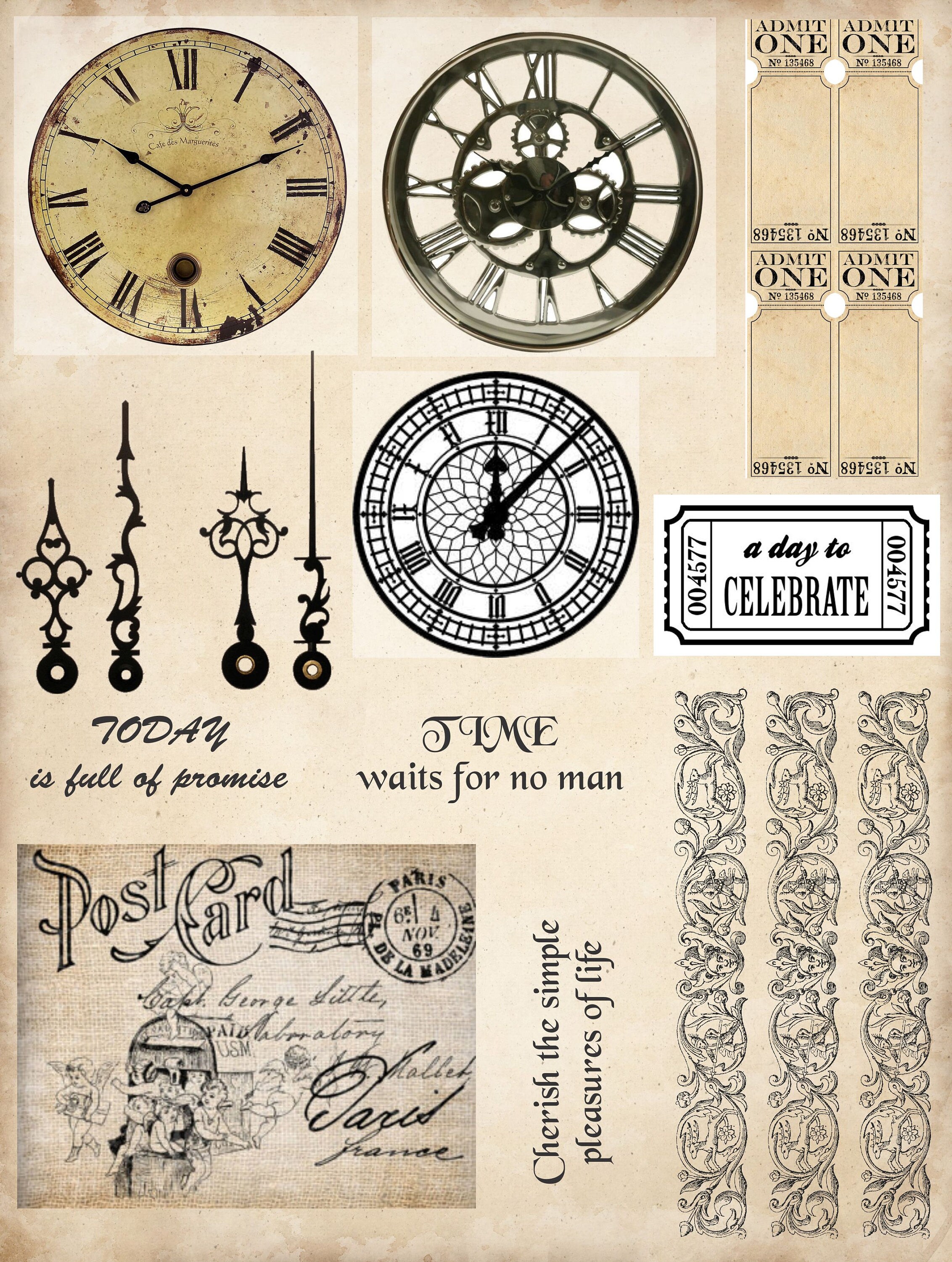 Time Cut & Create Papers Ephemera Images Junk Journal Mini - Etsy